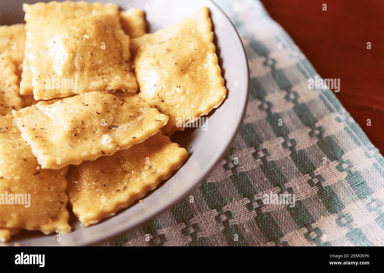 Plate with authentic ravioli Stock Photo - Alamy
