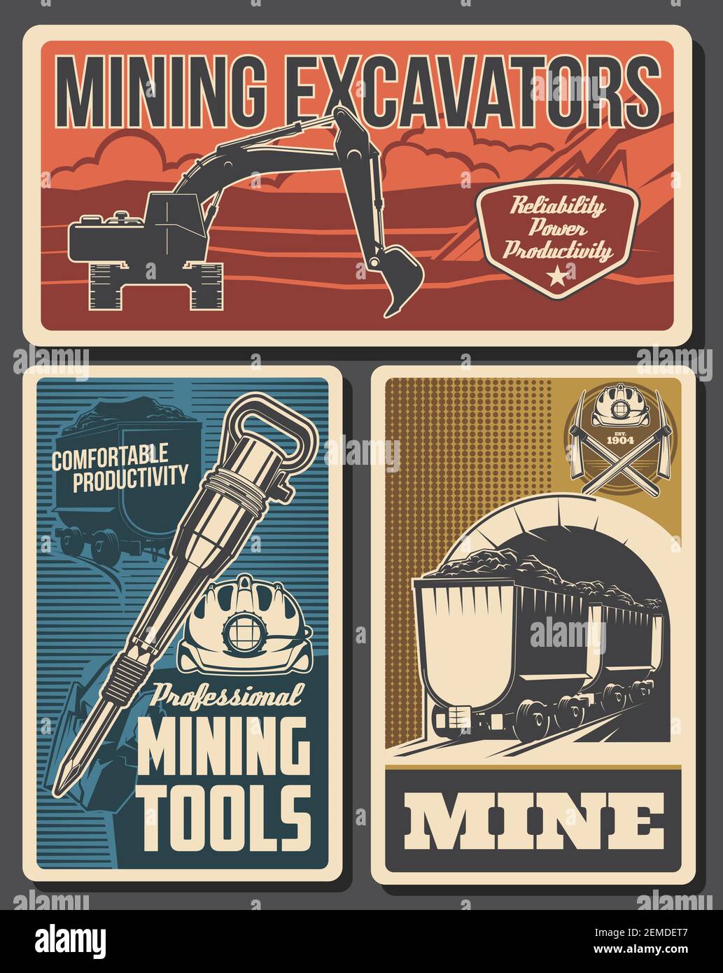 Mine industry vector design of coal mining equipment and miner tools ...