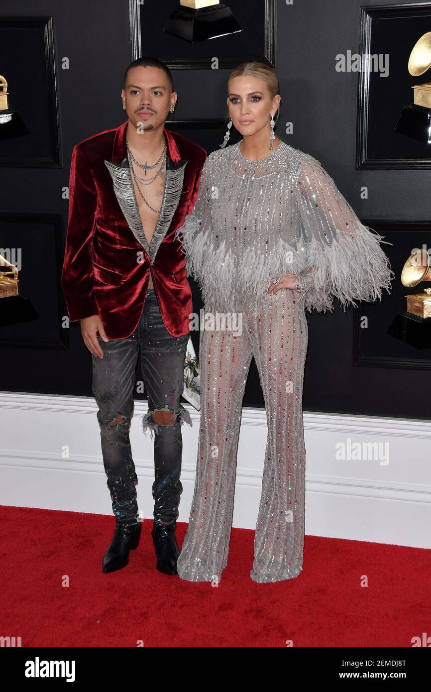 Evan Ross and Ashlee Simpson arrives at the 61st Annual Grammy Awards ...