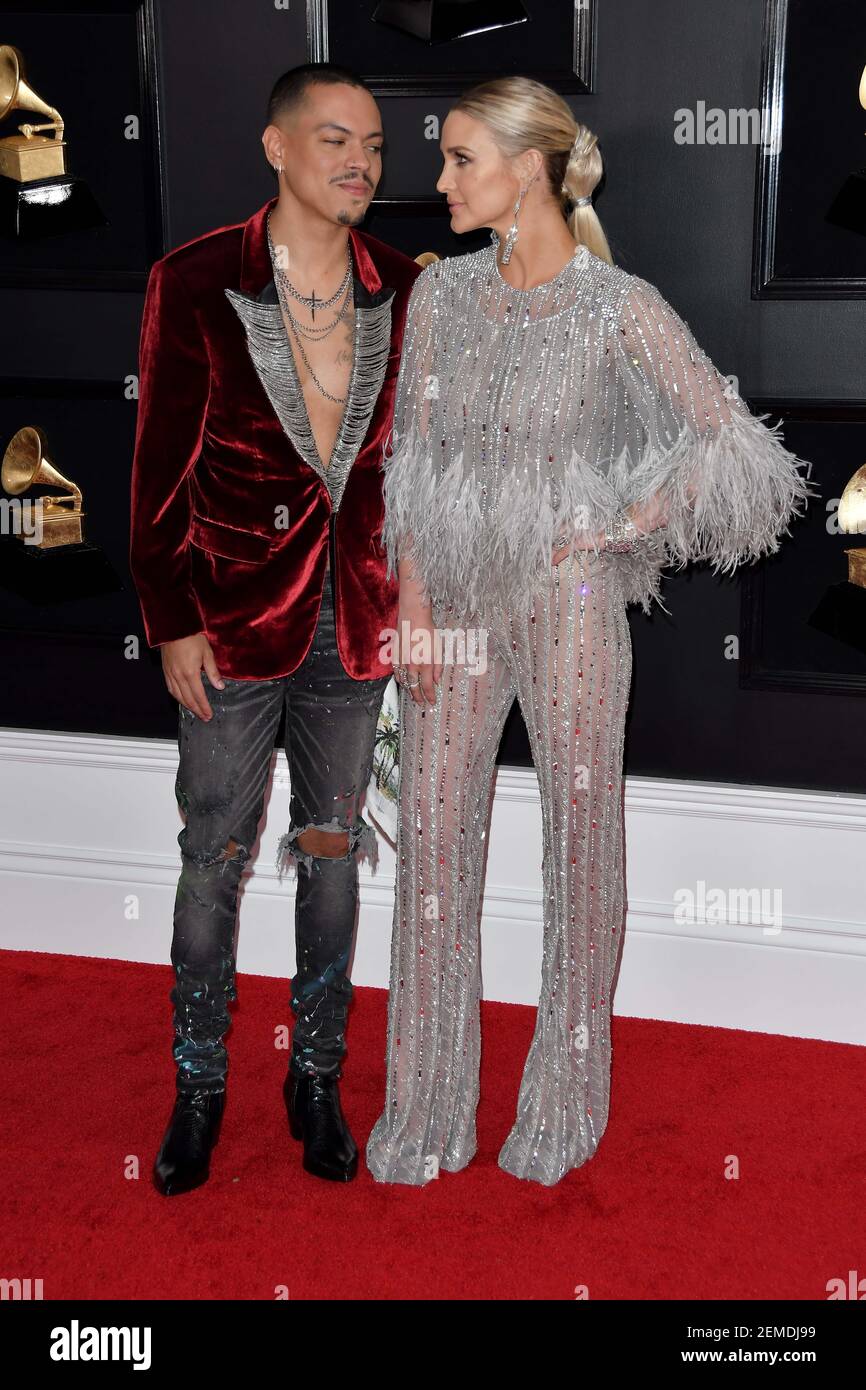 Evan Ross and Ashlee Simpson arrives at the 61st Annual Grammy Awards ...
