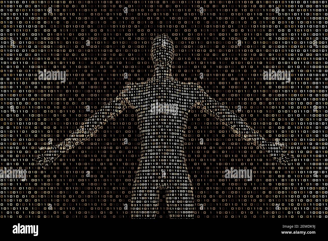 3d model of a digital person on the background of luminous ones and ...