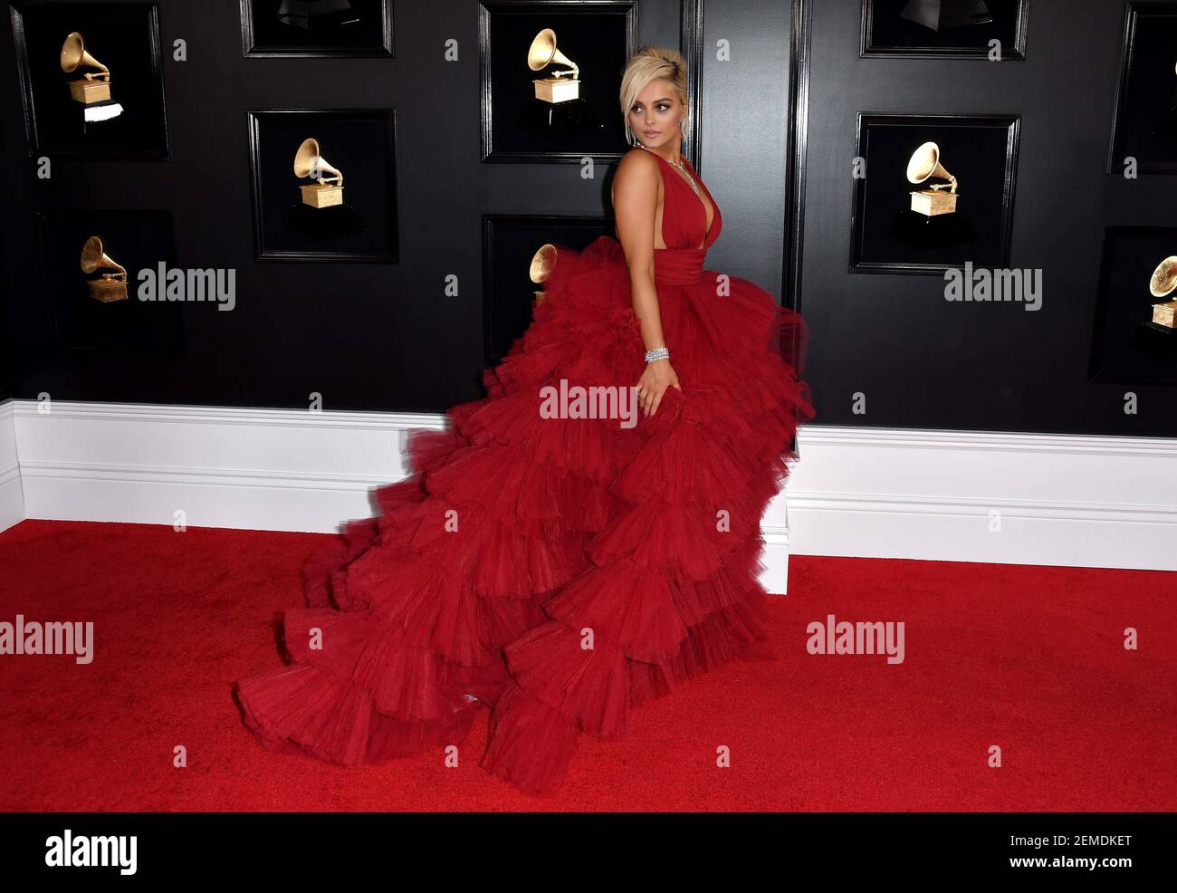 Bebe Rexha arrives at the 61st Annual Grammy Awards red carpet at the ...
