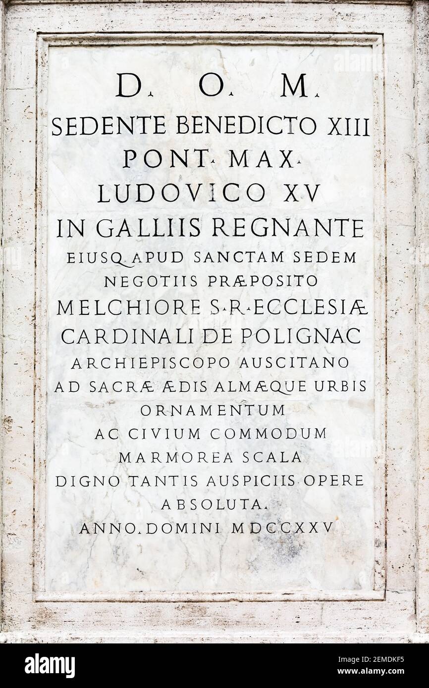 Rome, Italy - Oct 04, 2018: Memorial inscription on the wall of the ...