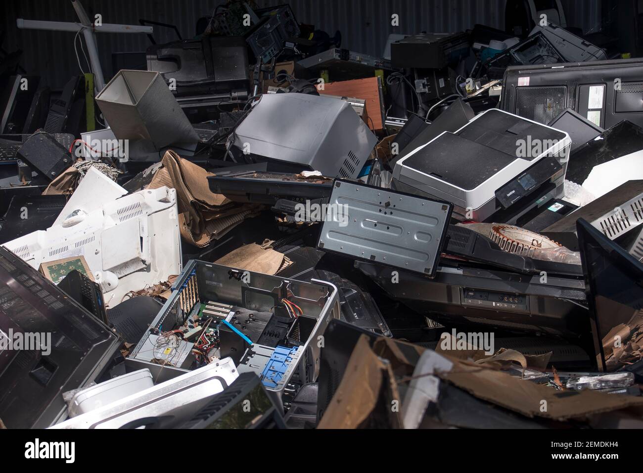 E-waste collection shed at rural Australian recycling centre. Old ...