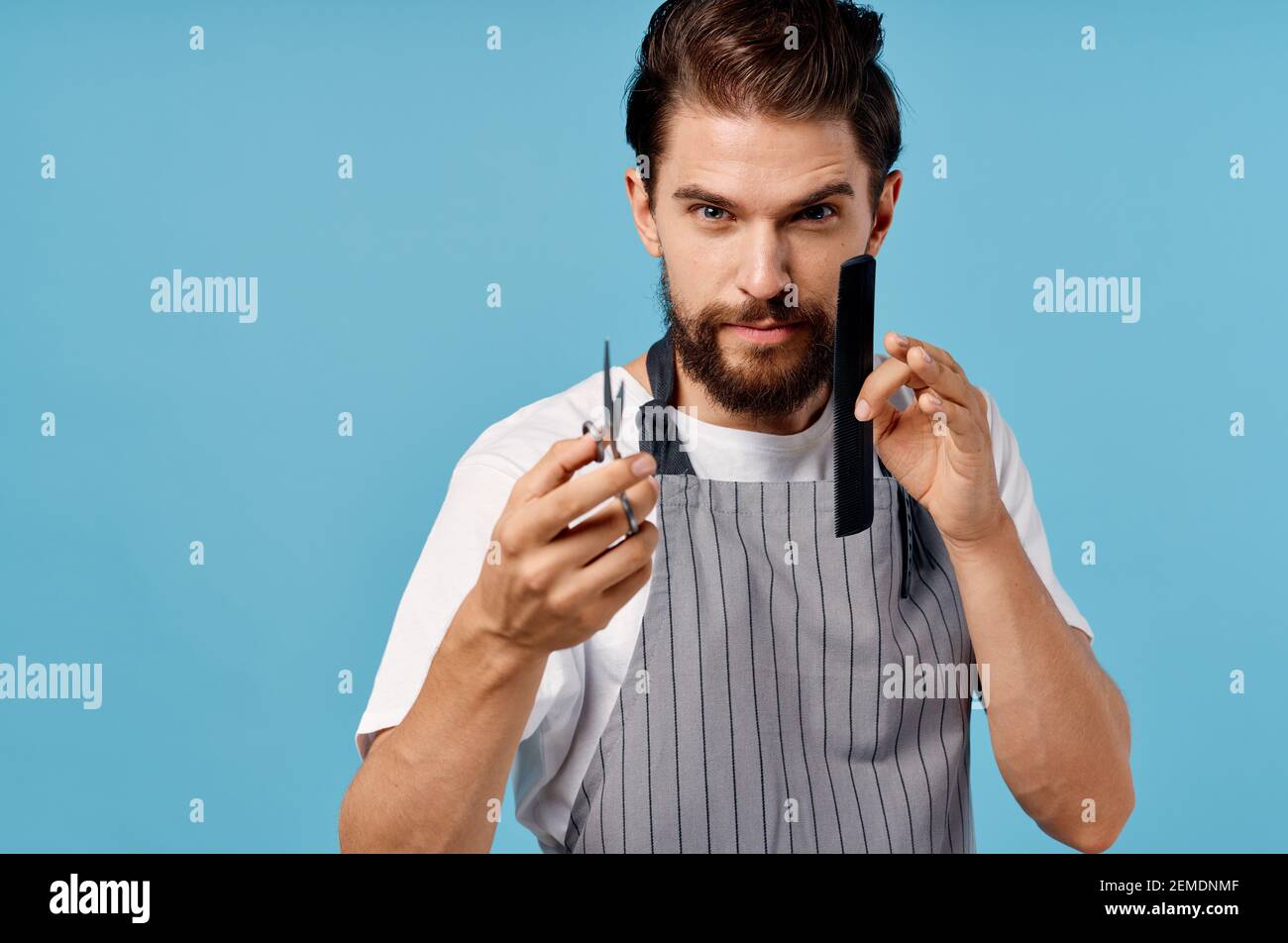 barbershop male hairdresser comb scissors Professional hairstyle Stock ...