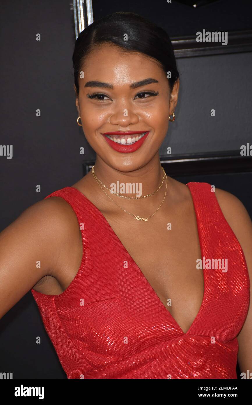 Amber Mark arrives at the 61st Annual Grammy Awards red carpet at the ...