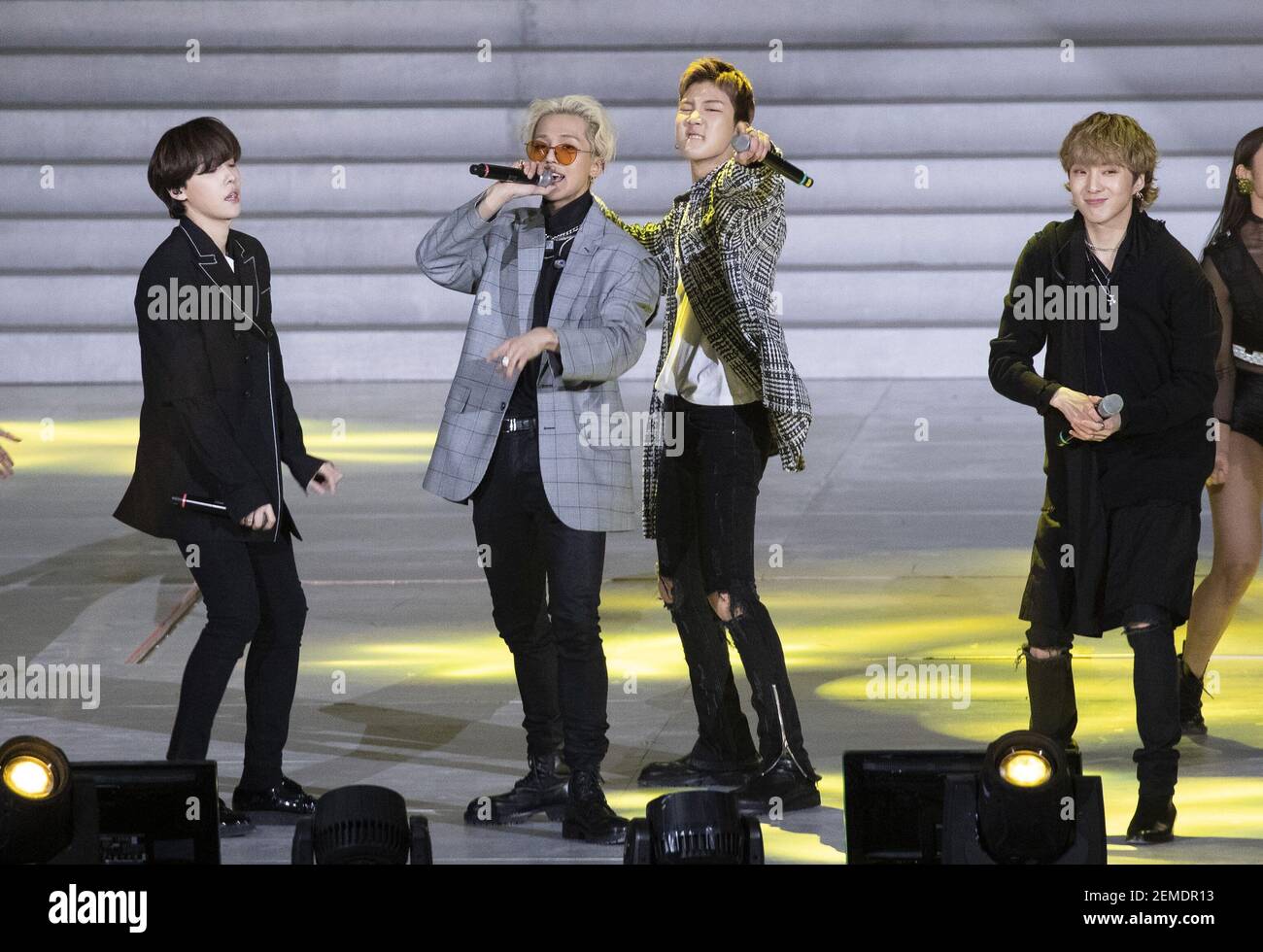South Korean K-pop boys group Winner performs on the stage during the ...