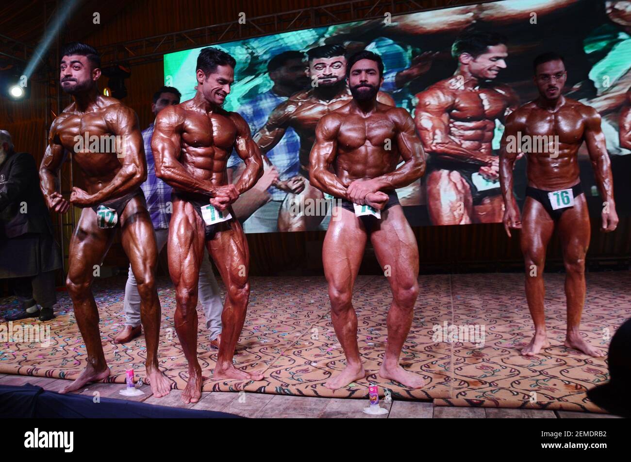 Pakistani Body builders show their body during the 67th annual Mr. Junior and Mr. Lahore body ...