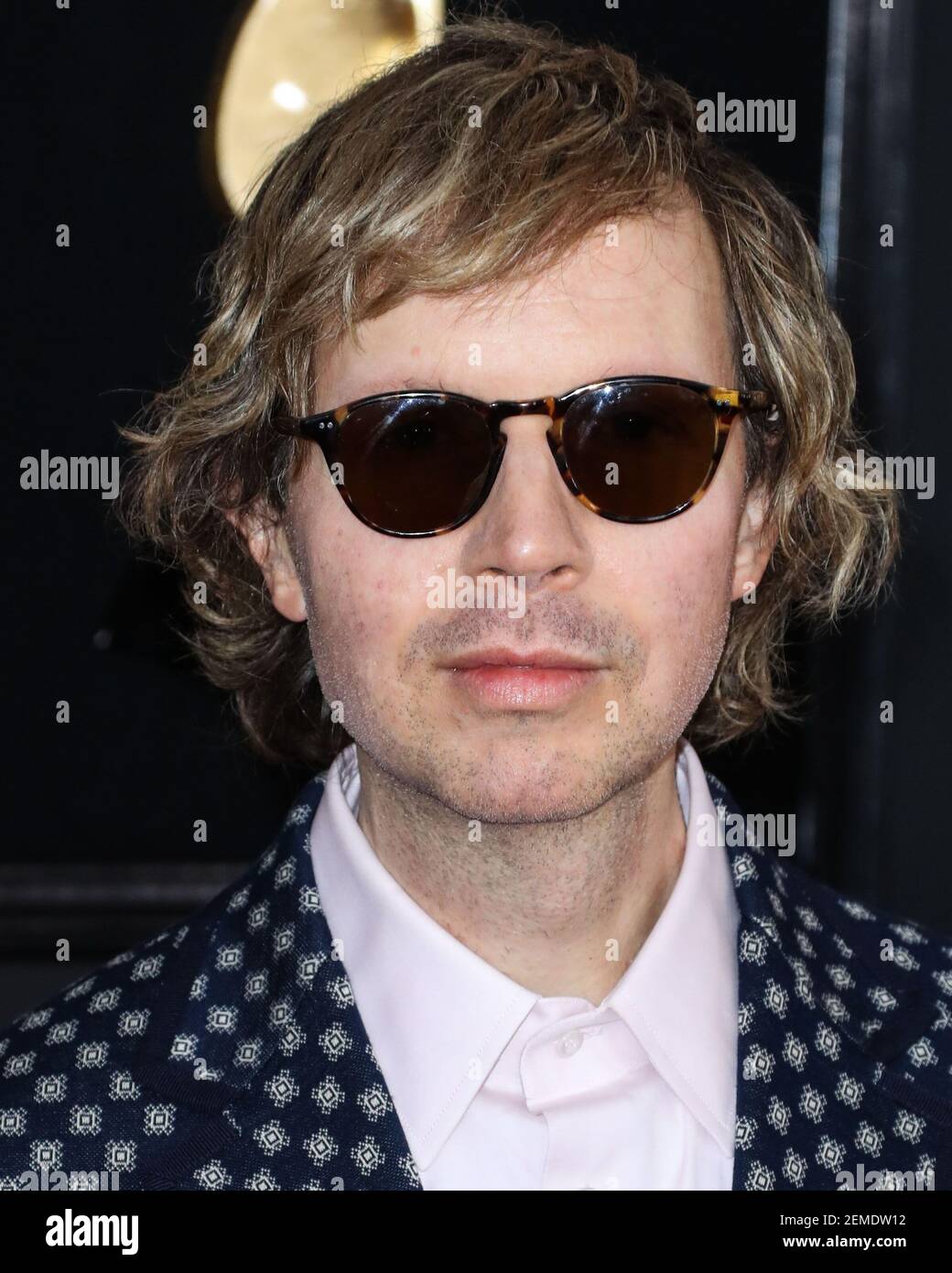 LOS ANGELES, CA, USA - FEBRUARY 10: Singer Beck Hansen wearing Gucci ...