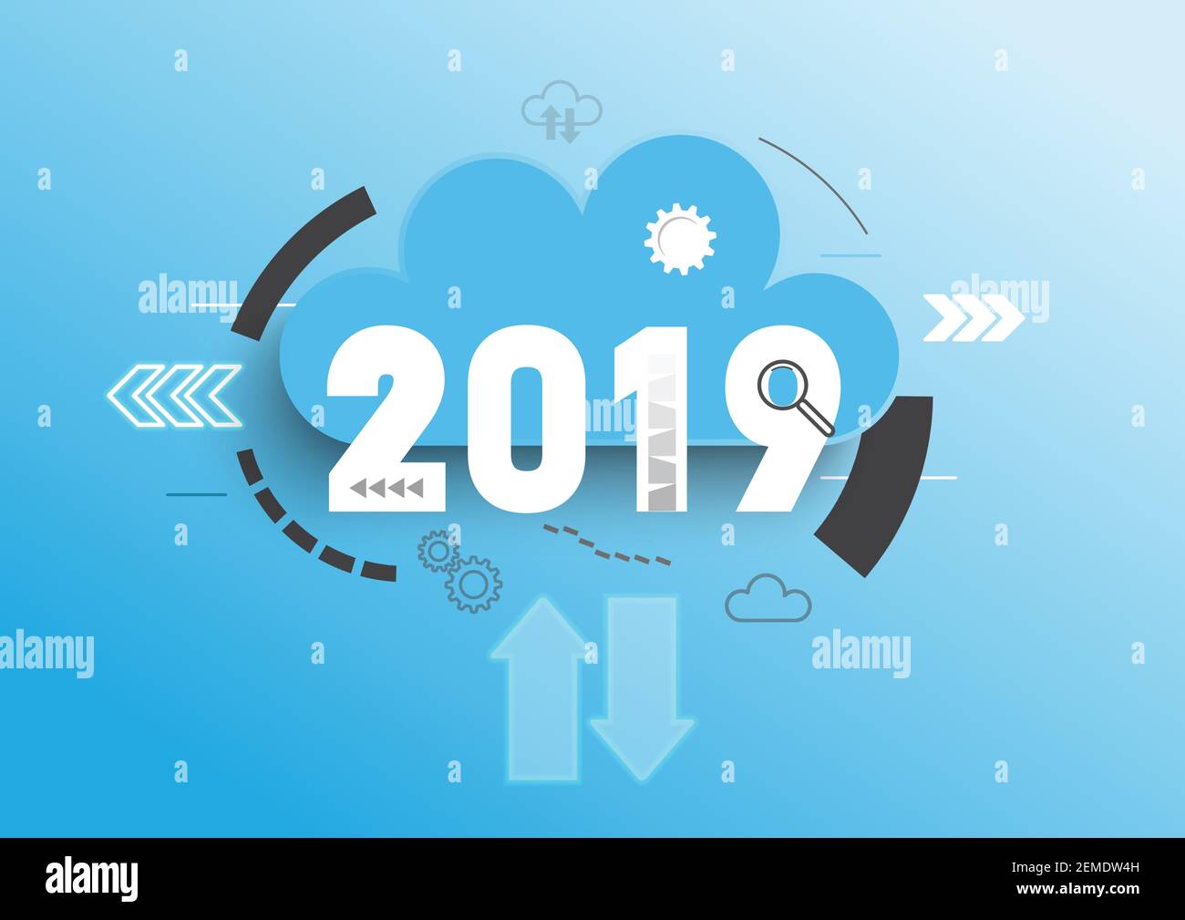 Infographic concept 2019 year. Hot trends, prospects in cloud computing ...