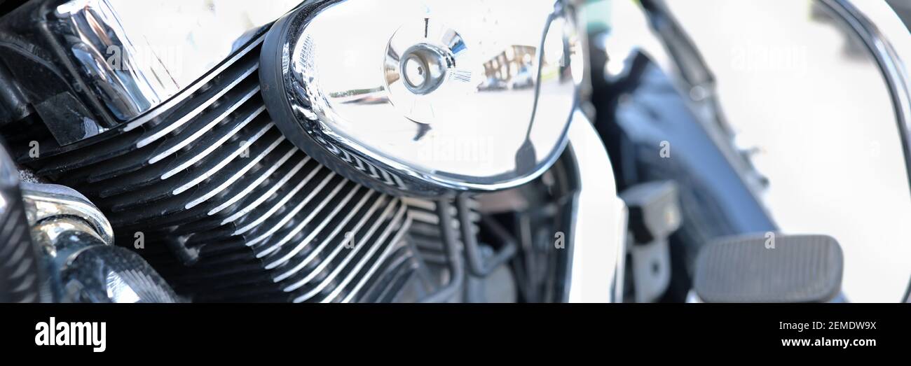 Metallic shiny parts of black motorcycle on street Stock Photo - Alamy