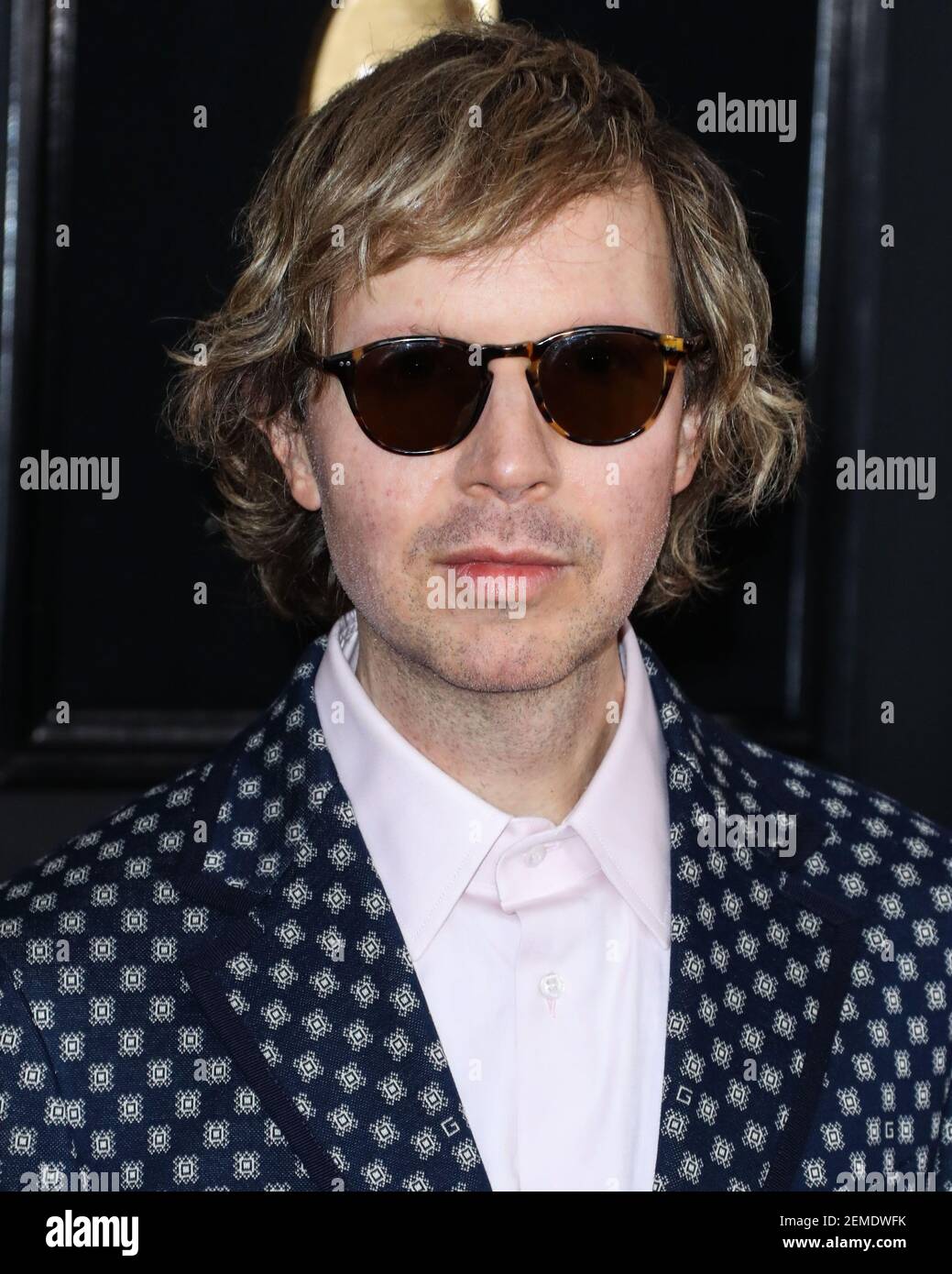 LOS ANGELES, CA, USA - FEBRUARY 10: Singer Beck Hansen wearing Gucci ...