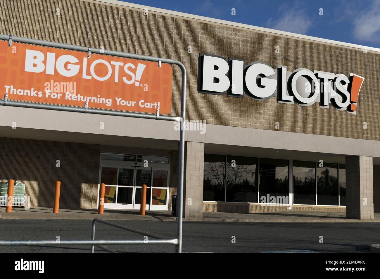 A logo sign outside of a Big Lots retail store location in Harrisburg ...