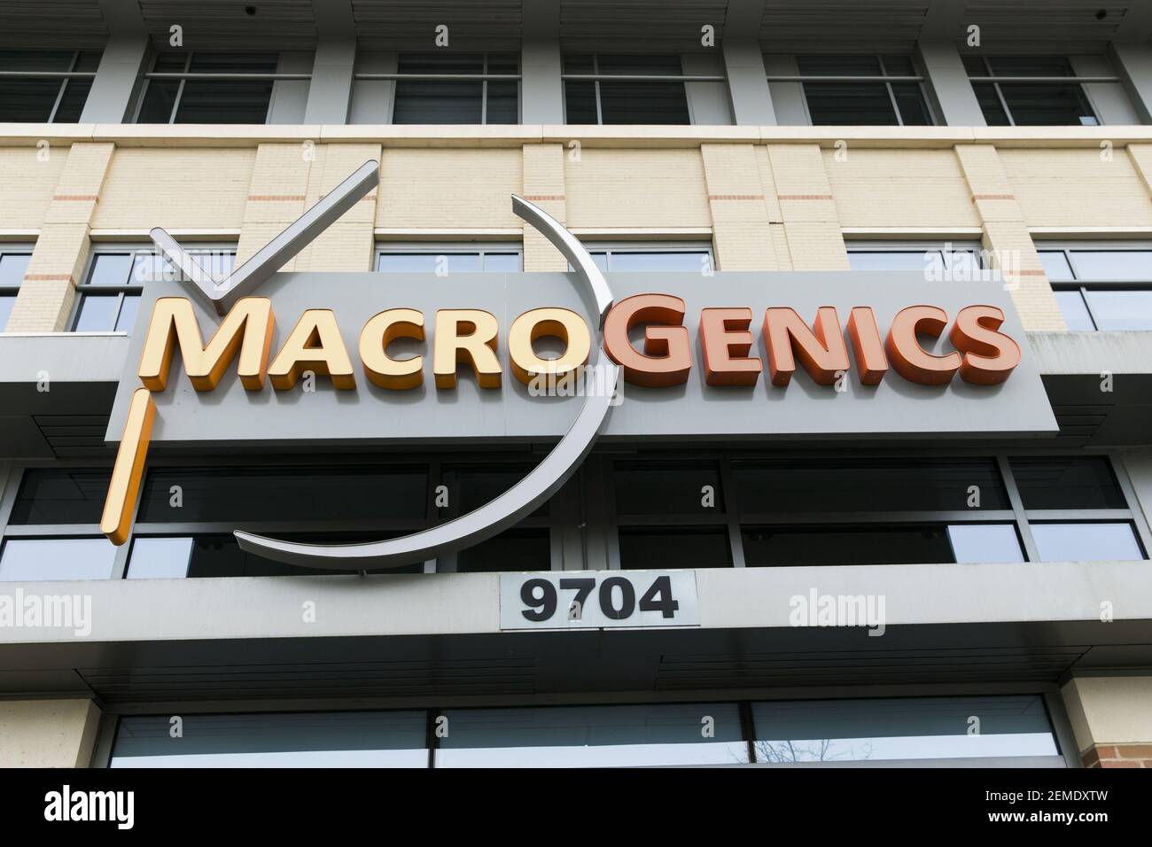 A logo sign outside of the headquarters of MacroGenics in Rockville ...
