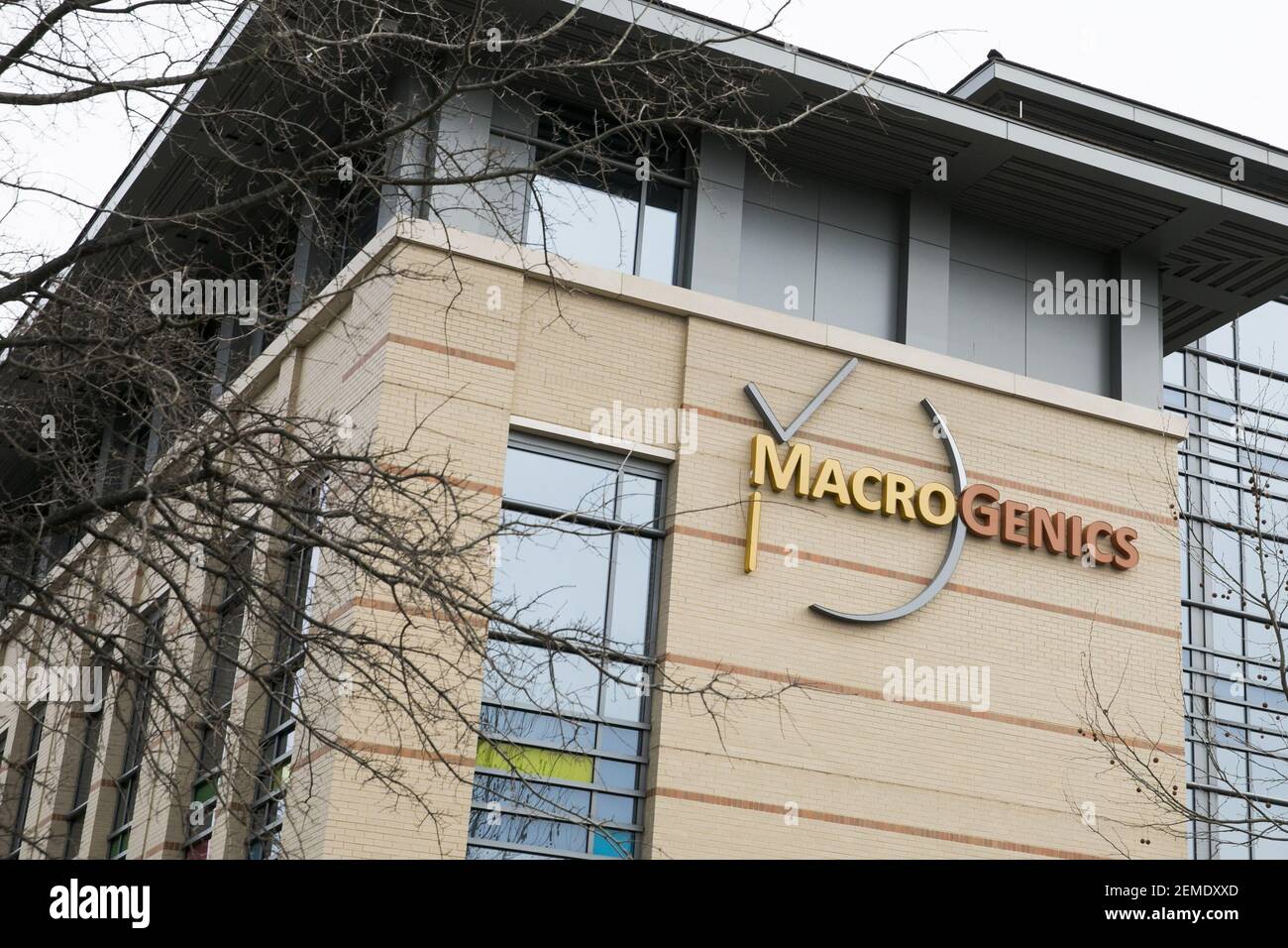 A logo sign outside of the headquarters of MacroGenics in Rockville ...