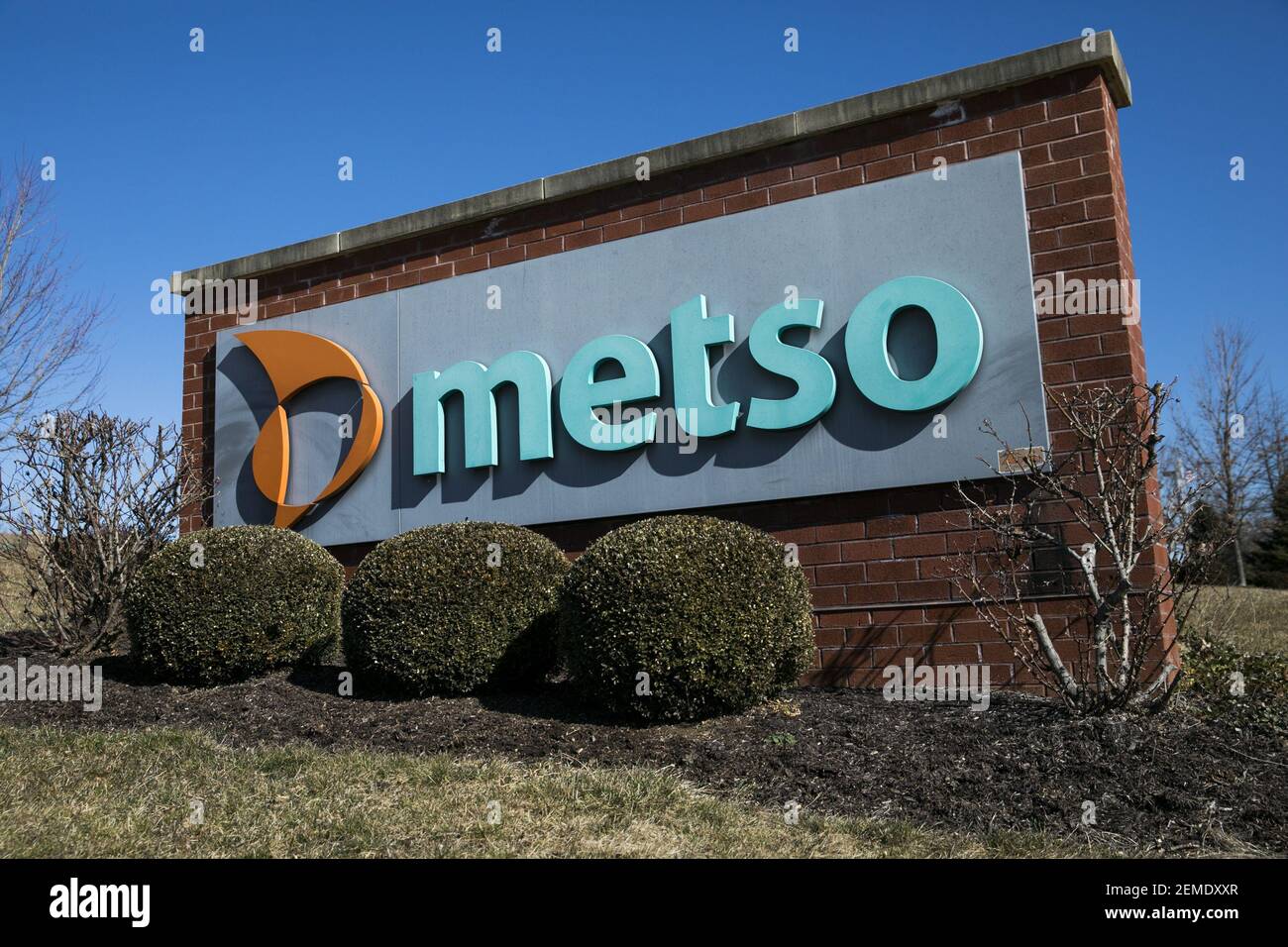 A logo sign outside of a facility occupied by Metso Materials in York ...