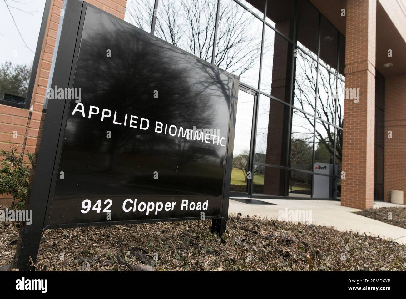 A logo sign outside of the headquarters of Applied Biomimetic in ...