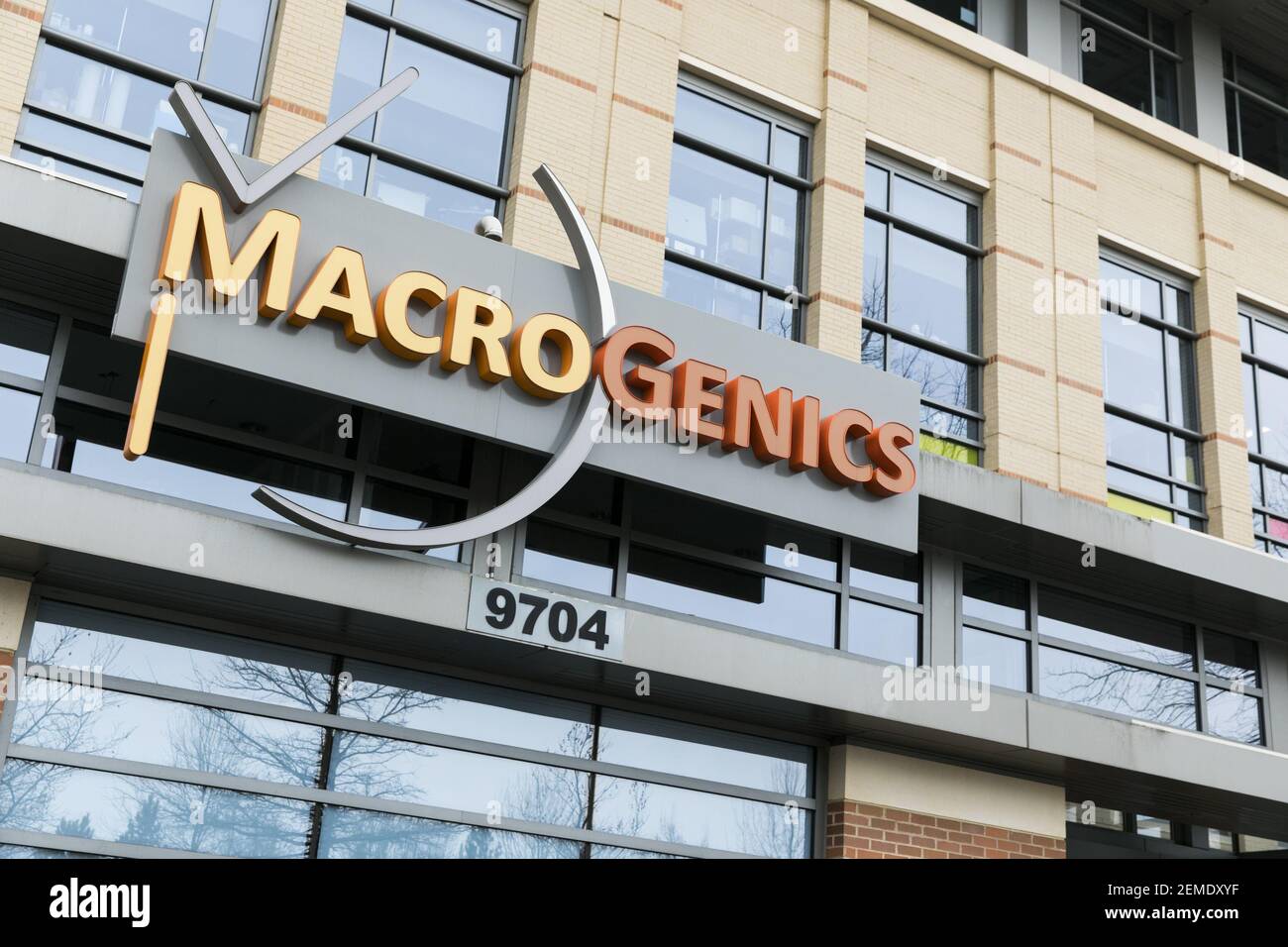 A logo sign outside of the headquarters of MacroGenics in Rockville ...