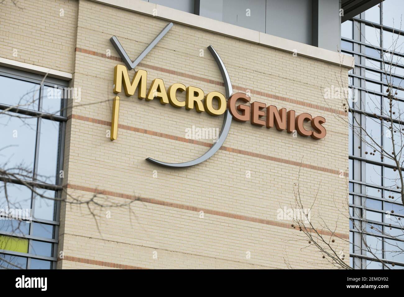 A logo sign outside of the headquarters of MacroGenics in Rockville ...