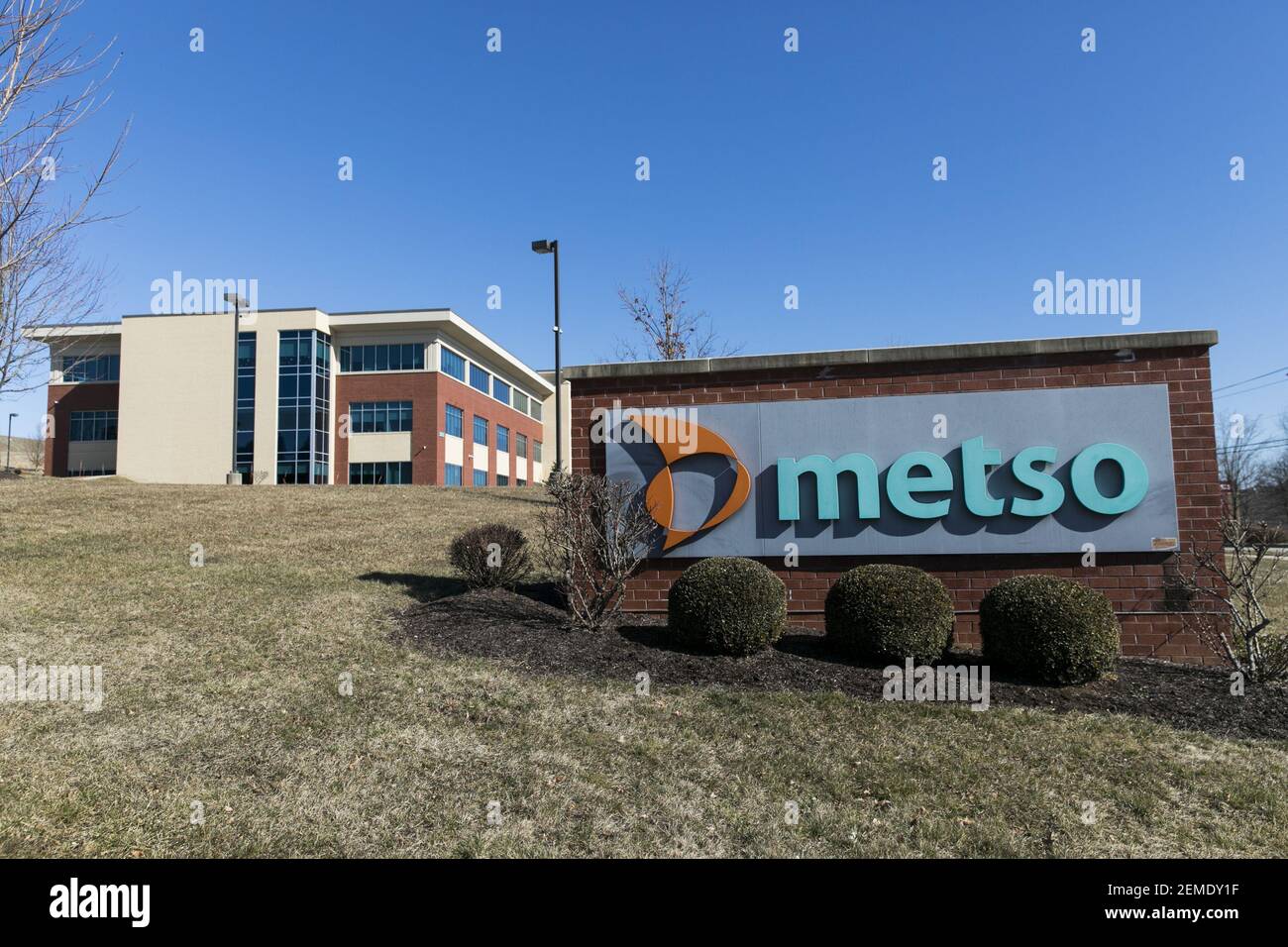 A logo sign outside of a facility occupied by Metso Materials in York ...