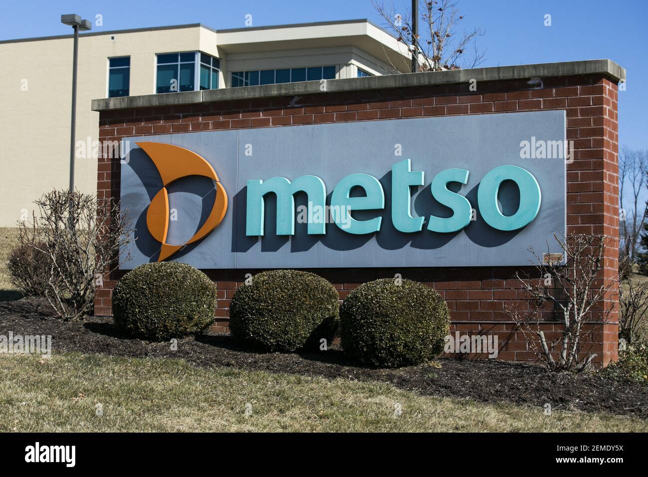 A logo sign outside of a facility occupied by Metso Materials in York ...
