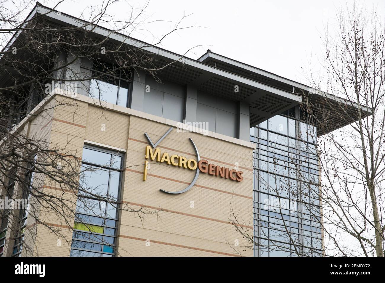 A logo sign outside of the headquarters of MacroGenics in Rockville ...