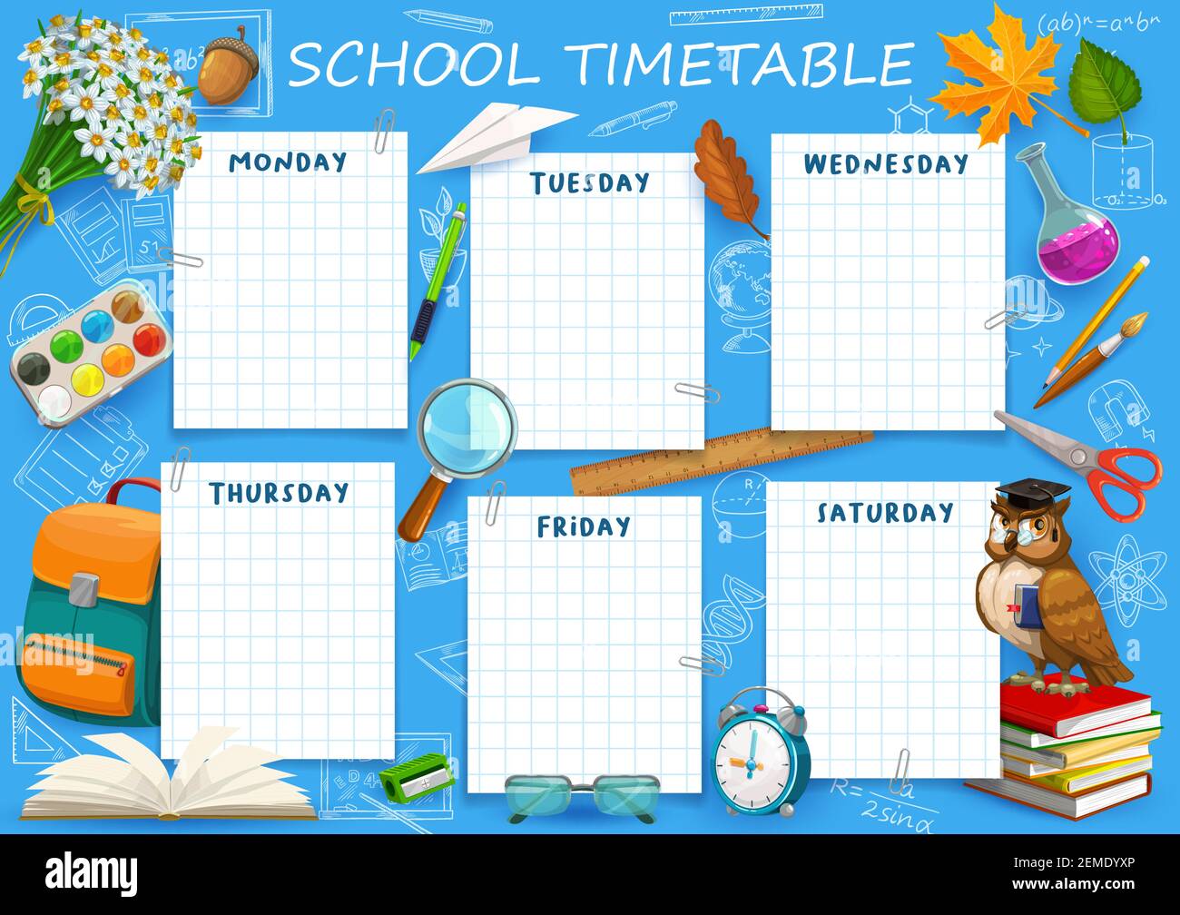 School timetable schedule template, weekly planner table, vector ...