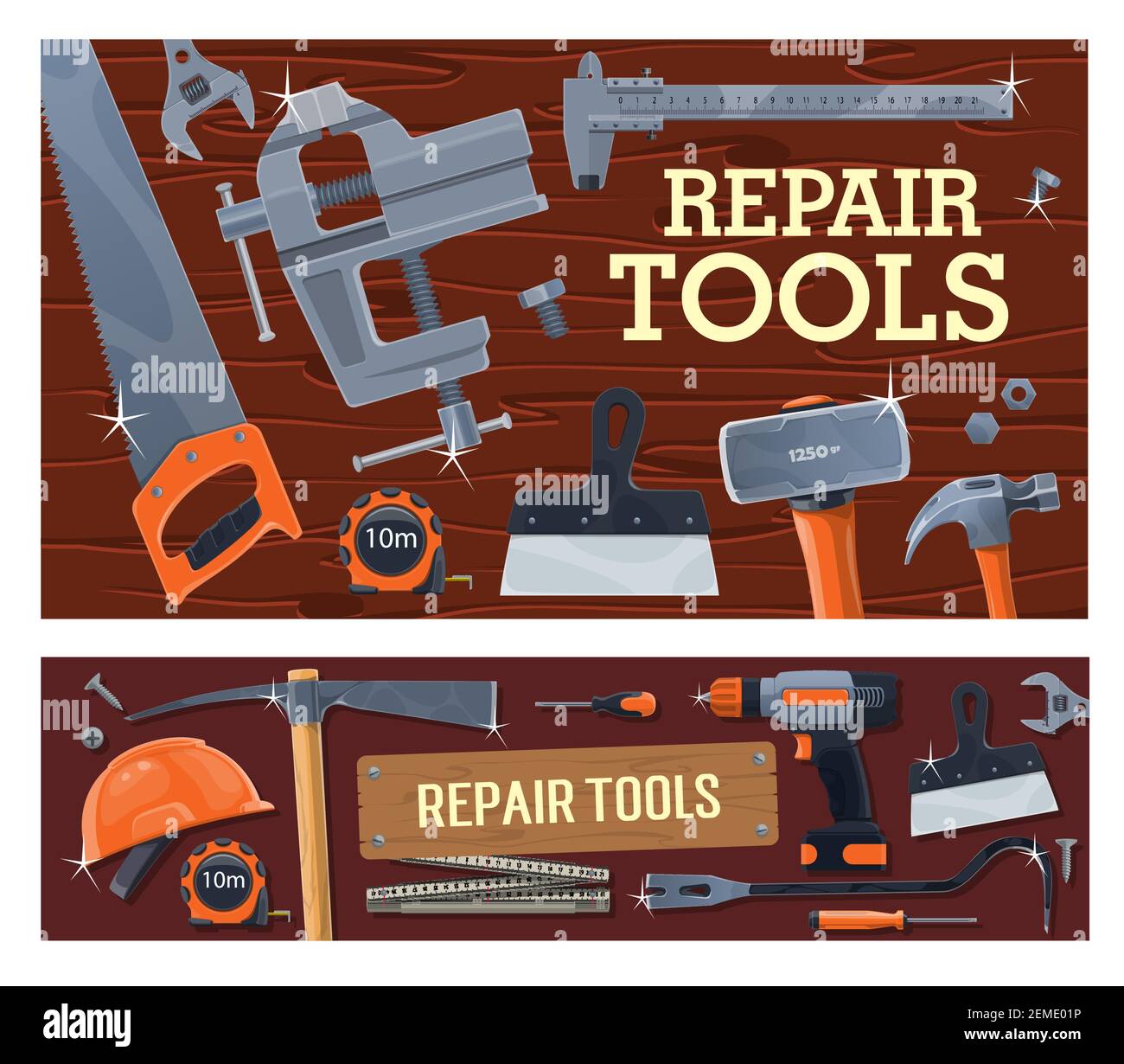 DIY construction tools, repair and building carpentry equipment, vector ...