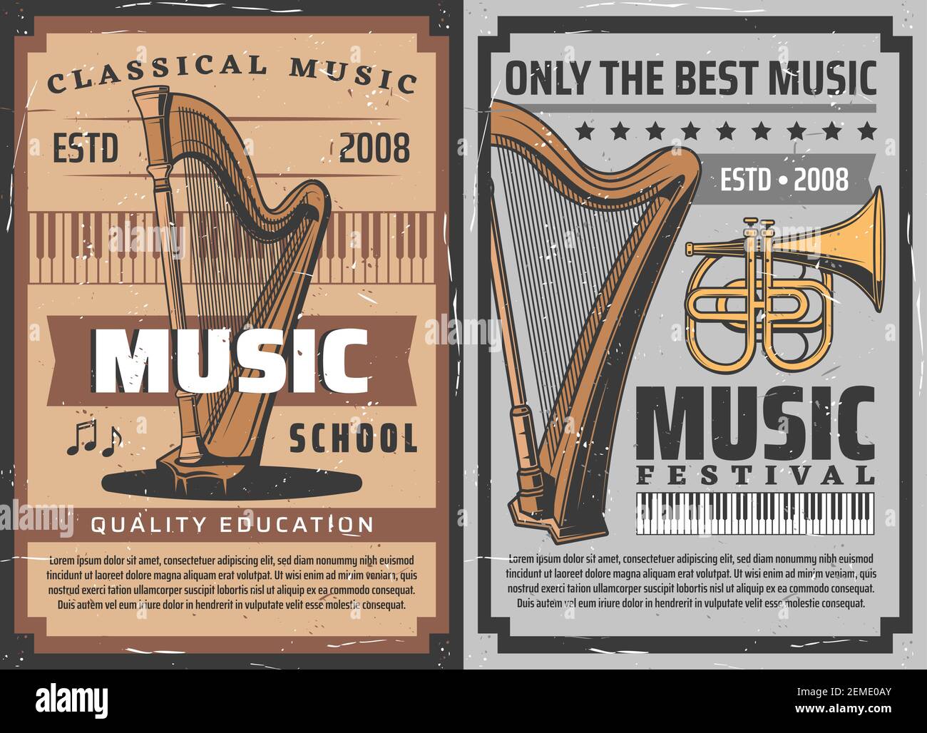 Musical instruments, music festival concert, vector retro posters ...