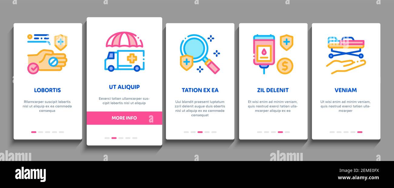 Health Insurance Care Onboarding Elements Icons Set Vector Stock Vector ...