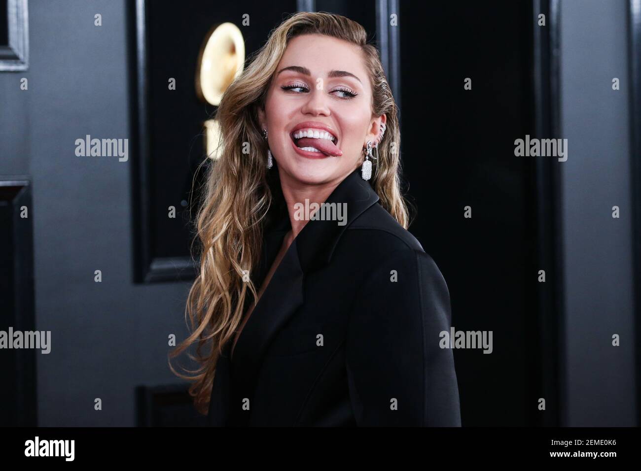 LOS ANGELES, CA, USA - FEBRUARY 10: Singer Miley Cyrus wearing a Mugler ...