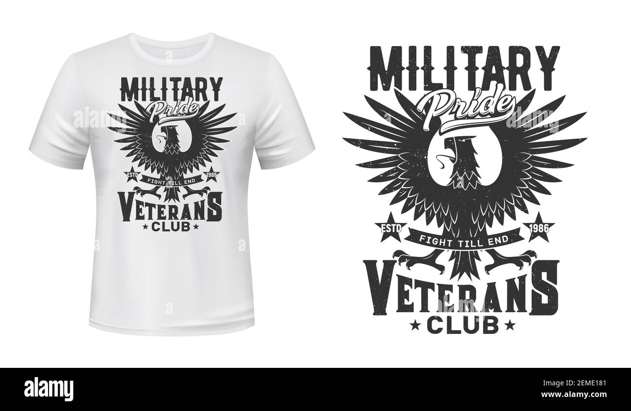Eagle print for t-shirt mockup, military veterans club grunge emblem ...