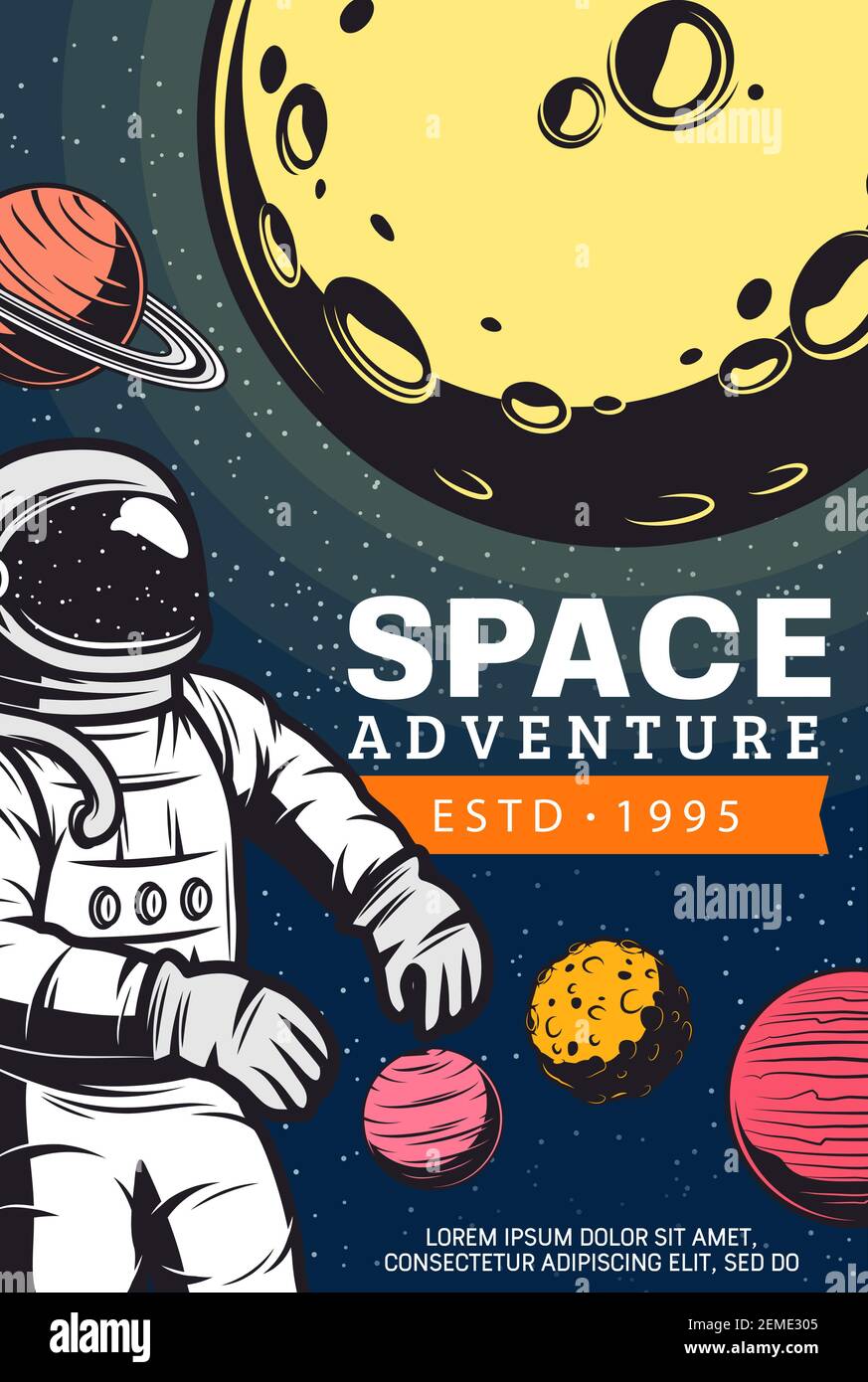 Astronaut in outer space. Galaxy exploration program vector banner with ...