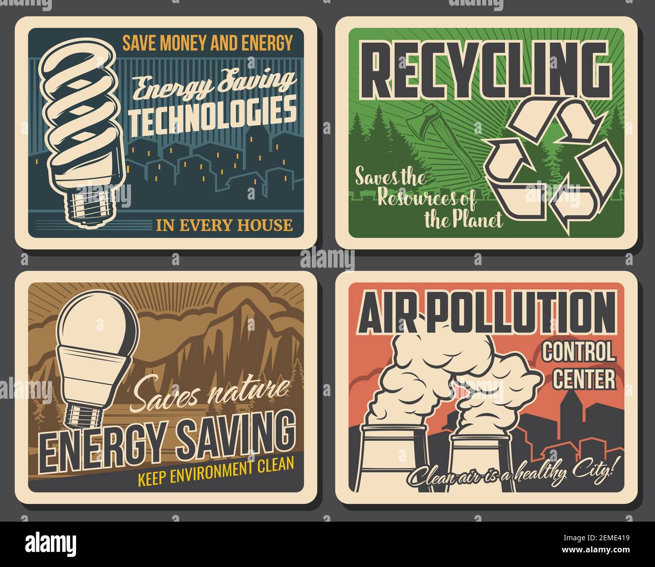 Recycling, pollution and environment poster, earth ecology and green ...