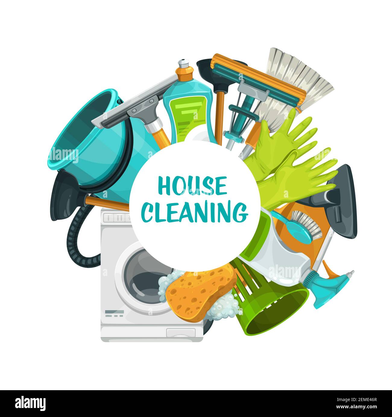 Cleaning tools banner, clean house service, vector household laundry ...