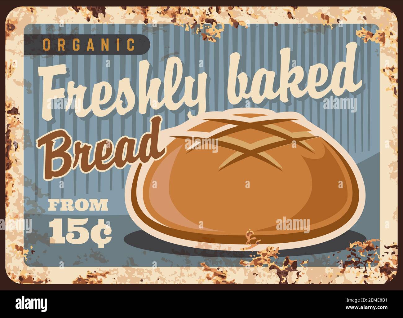 Round wheat bread rusty metal vector plate. Wheat or rye cob, round ...