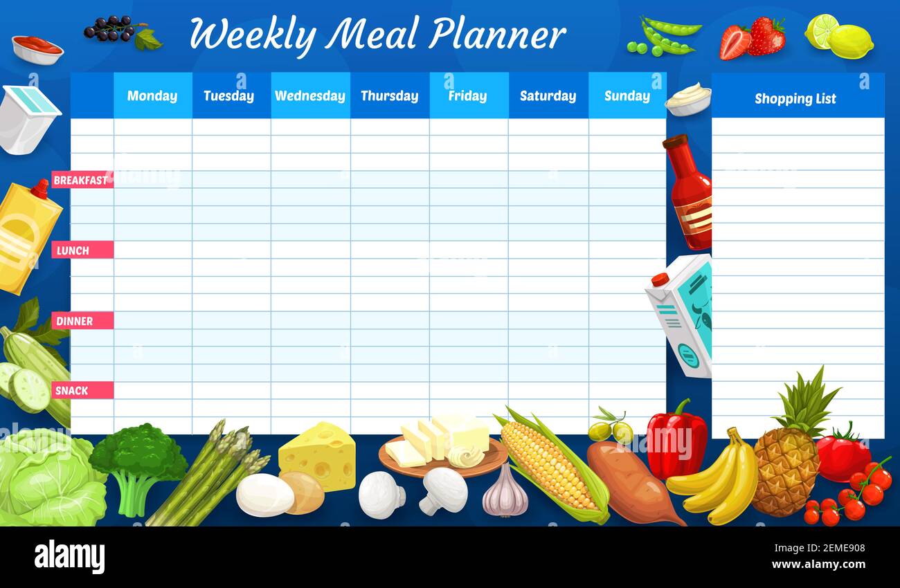 Weekly meal planner, vector timetable, week food plan organizer with ...
