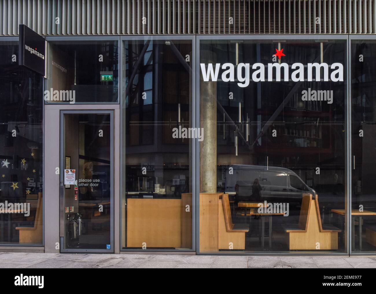 Wagamama logo and restaurant seen in central London near the Tate Modern. (Photo by Petra ...