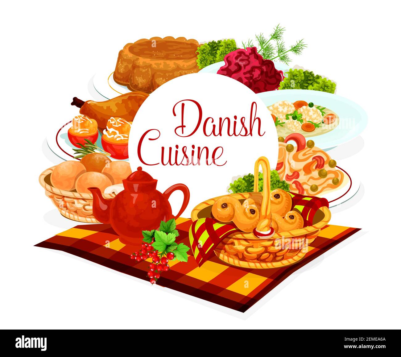 Danish cuisine food dishes meals, restaurant menu, vector Scandinavian ...