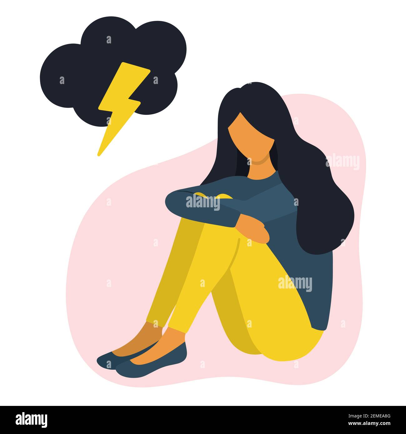 Sitting woman with psychological problems: stress, anxiety, depression ...