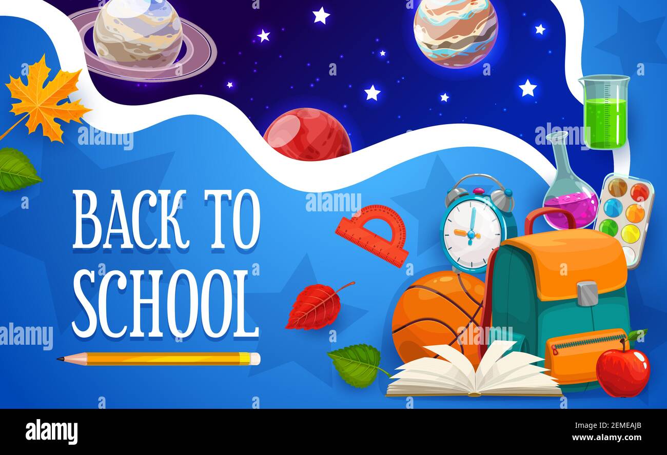 Back to school vector poster with astronomy planets in outer space ...