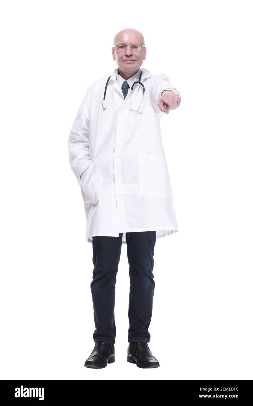serious-looking doctor in a white coat . isolated on a white background ...
