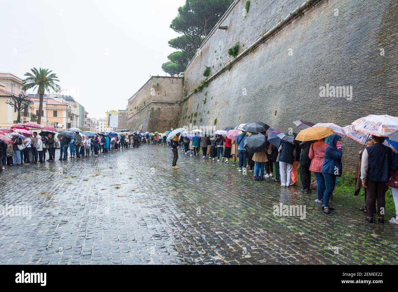 Rome, Italy - Oct 06, 2018: The queue to visit the Vatican on a rainy ...