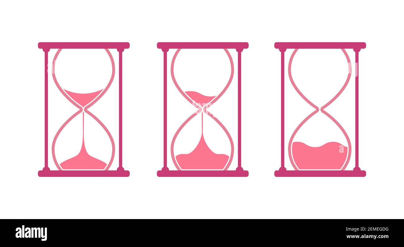 Pink round hourglass, sandglass icon set. Flat vector illustration ...
