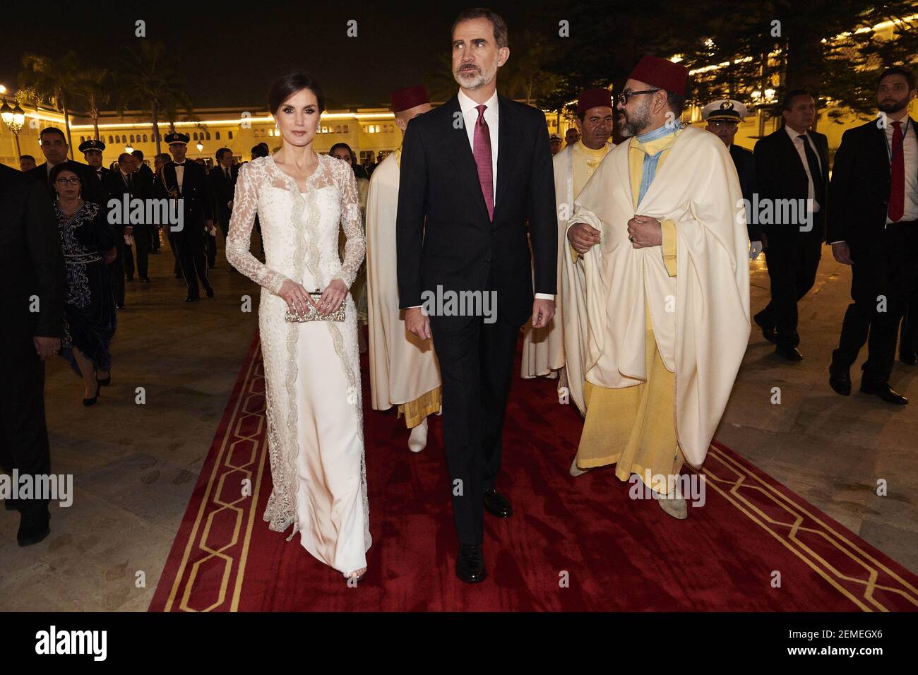 13-02-2019 Gala Queen Letizia and King Felipe with King Mohammed VI of ...