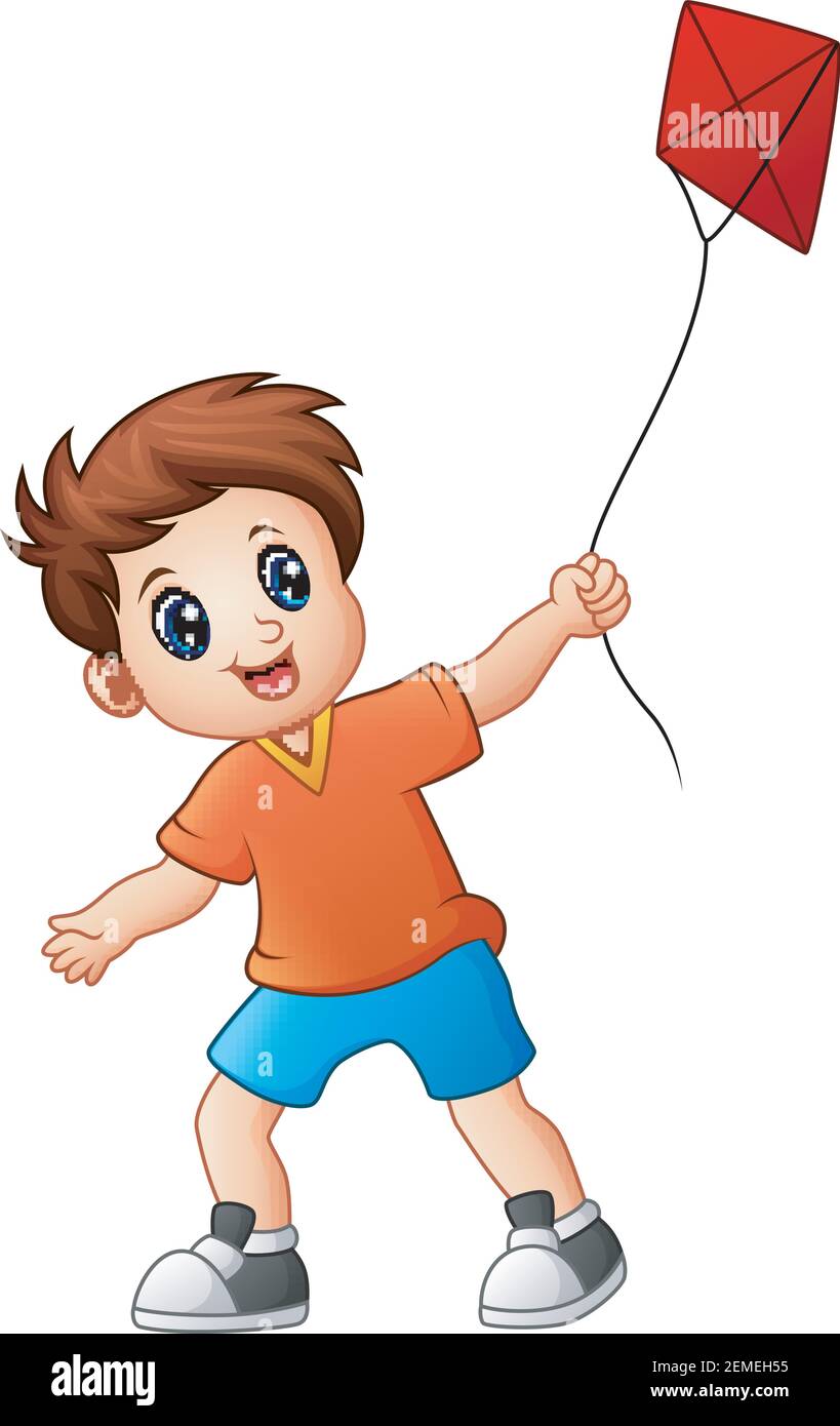 Vector illustration of Cute boy playing kite Stock Vector Image & Art ...