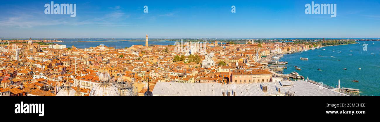 Aerial panoramic view of Venice city old historical centre, buildings ...