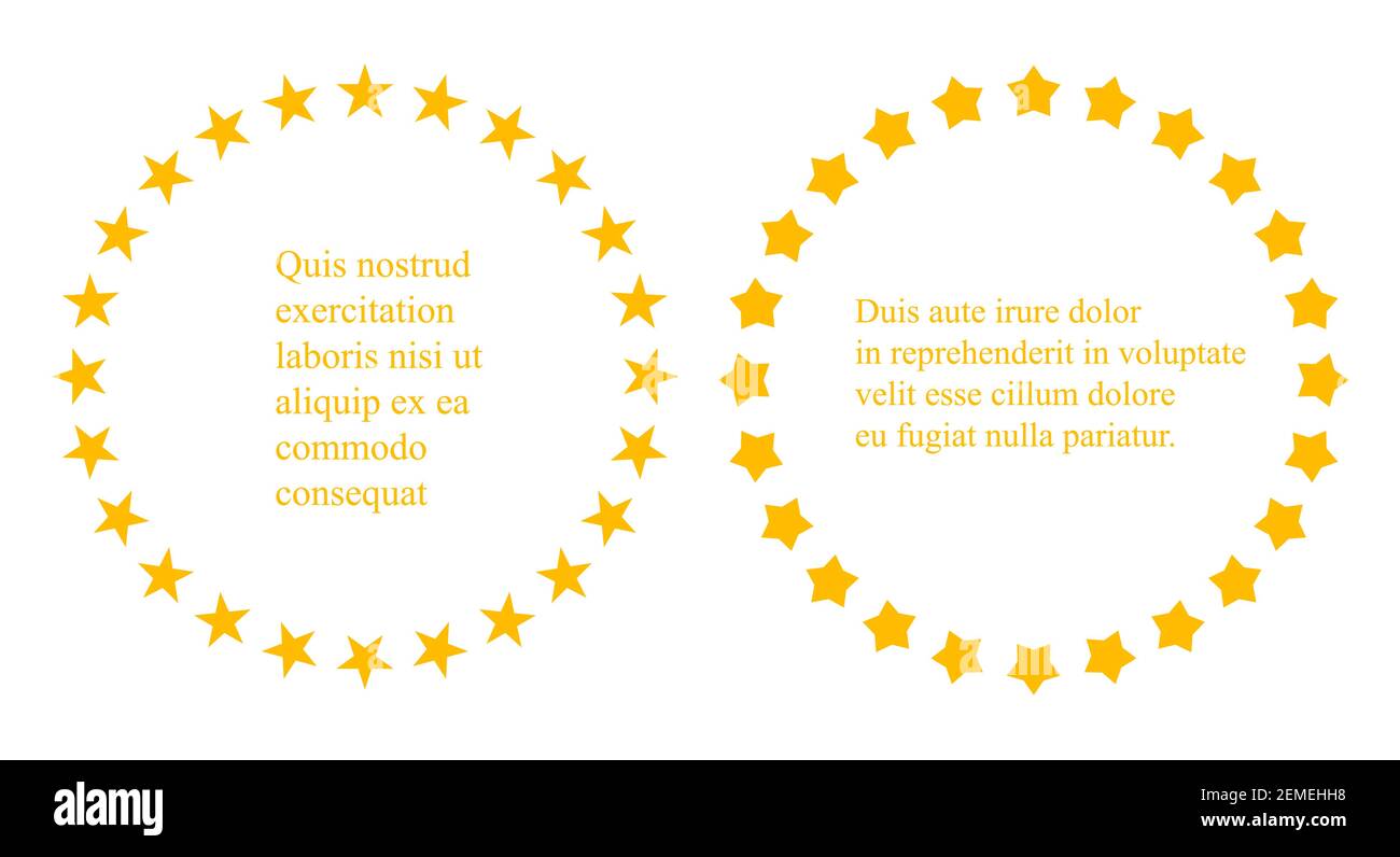 Yellow stars round frame. Flat vector illustration isolated on white ...