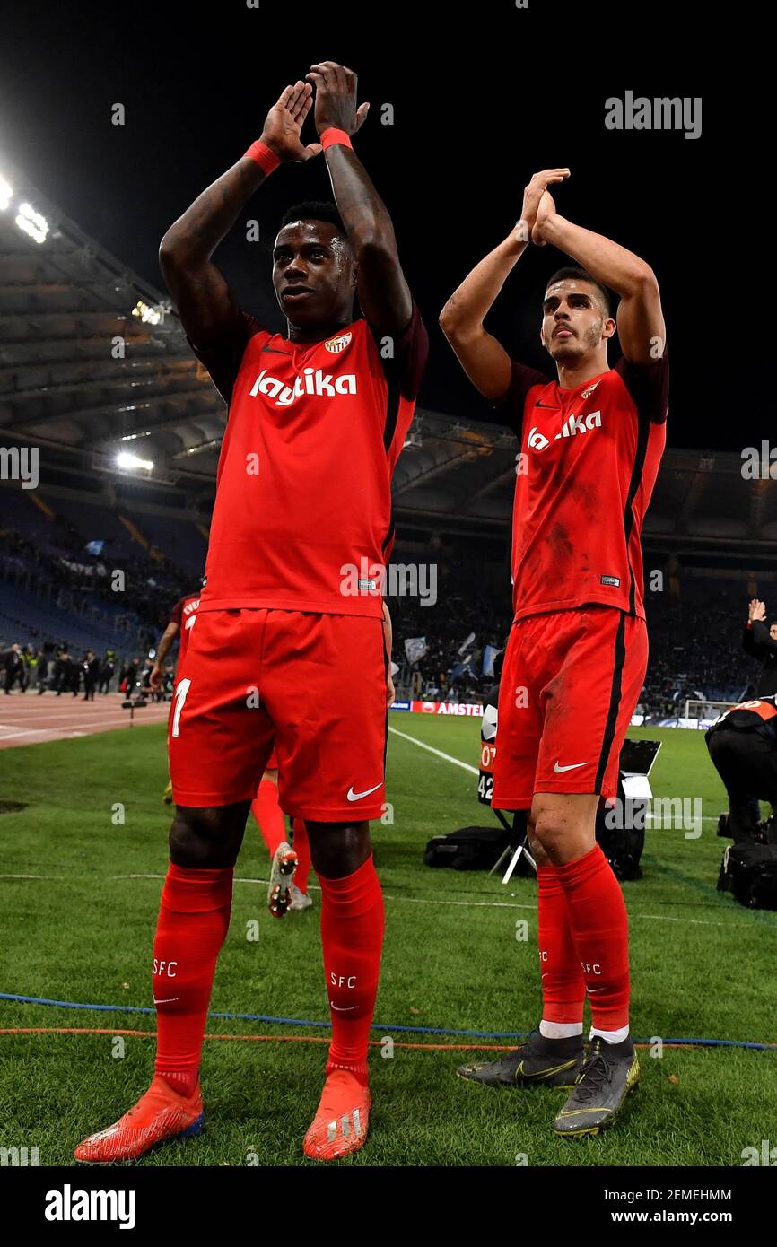 Quincy Promes and Andre Silva of Sevilla celebrate at the end of the ...