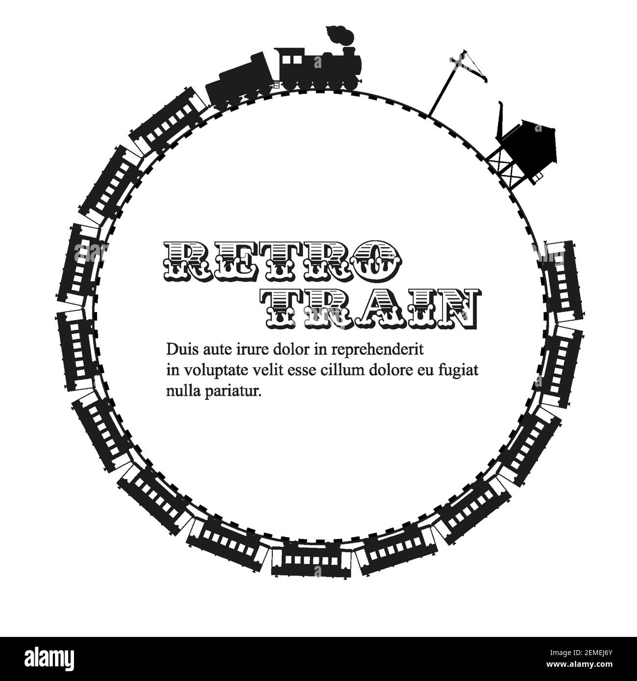 Retro train round frame. Sample text. Flat vector illustration isolated ...